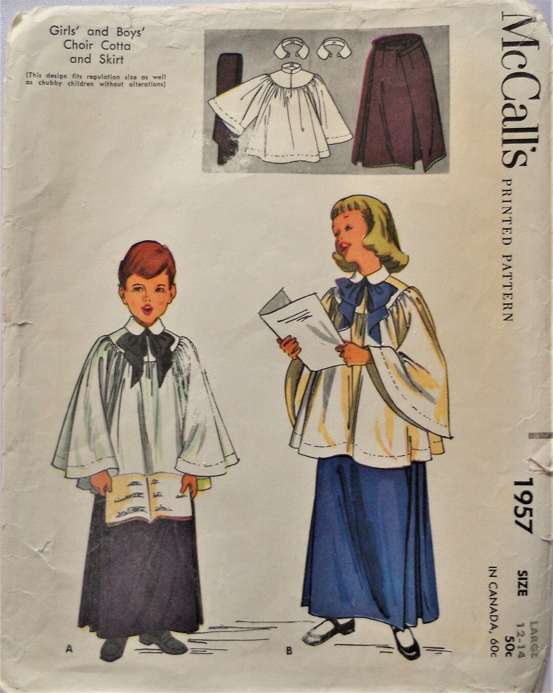 Mccall's 1957. Child's Choir Robe Pattern. Vintage 1955 Boy/girl Choir Robe (cotta ) and Skirt ...