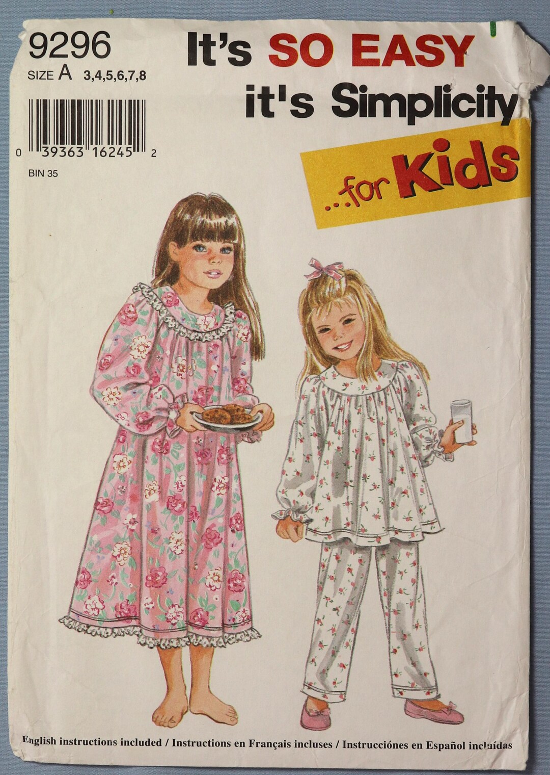 Simplicity 9296. Girl's Nightgown and Pajamas Pattern. Easy Sew Granny ...