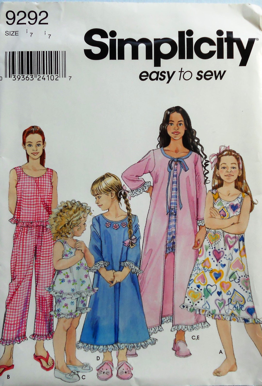 Simplicity 9292. Girl Nightgown, Robe and Pajamas Pattern. Easy Sew ...