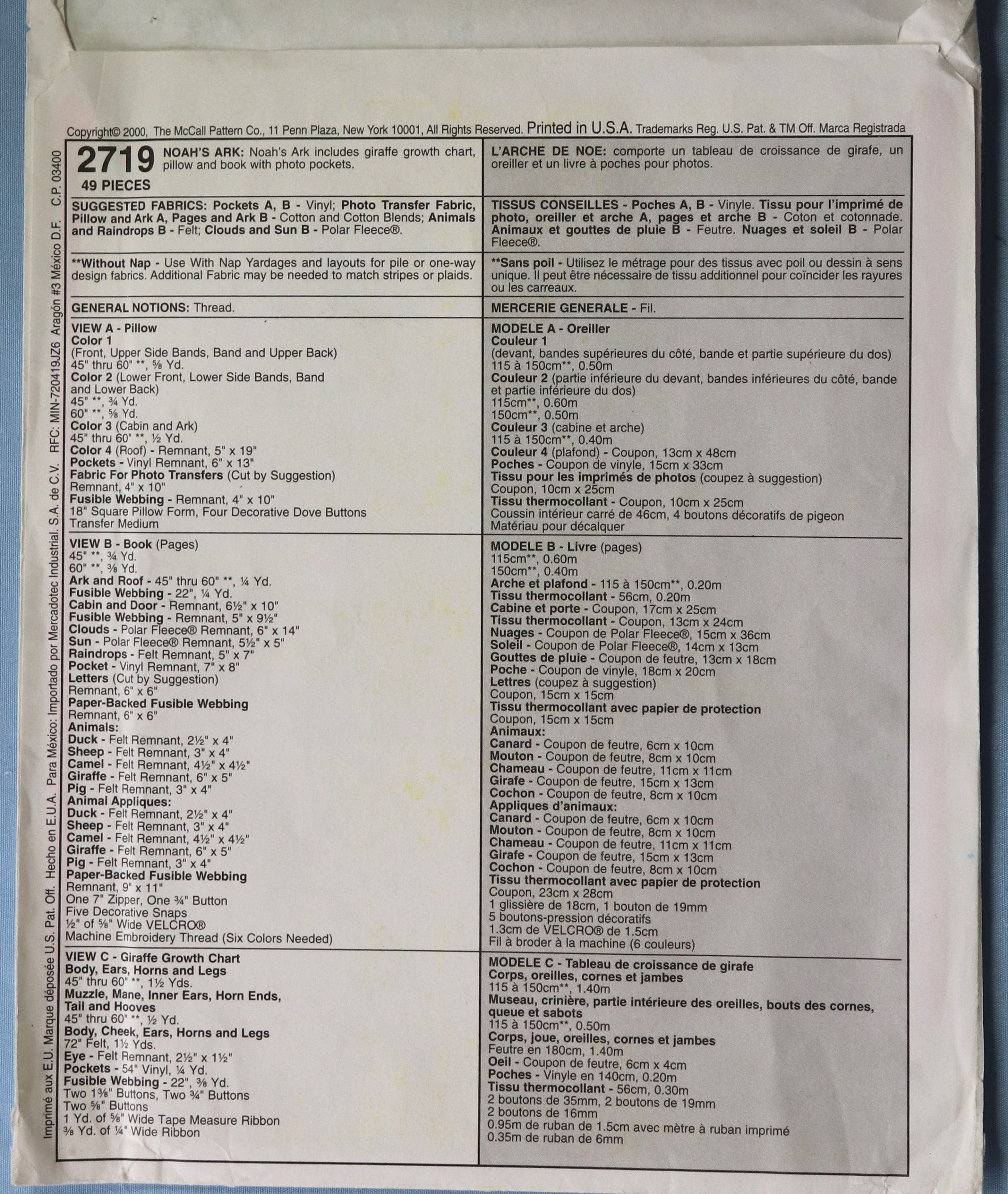 Mccall's 2719. Noah's Ark Decor Pattern. Noah's Ark Giraffe Growth ...