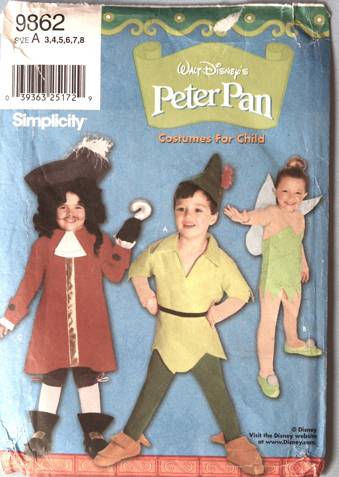 Simplicity 9862. Rare OOP Peter Pan, Captain Hook, Tinker Bell Costume ...