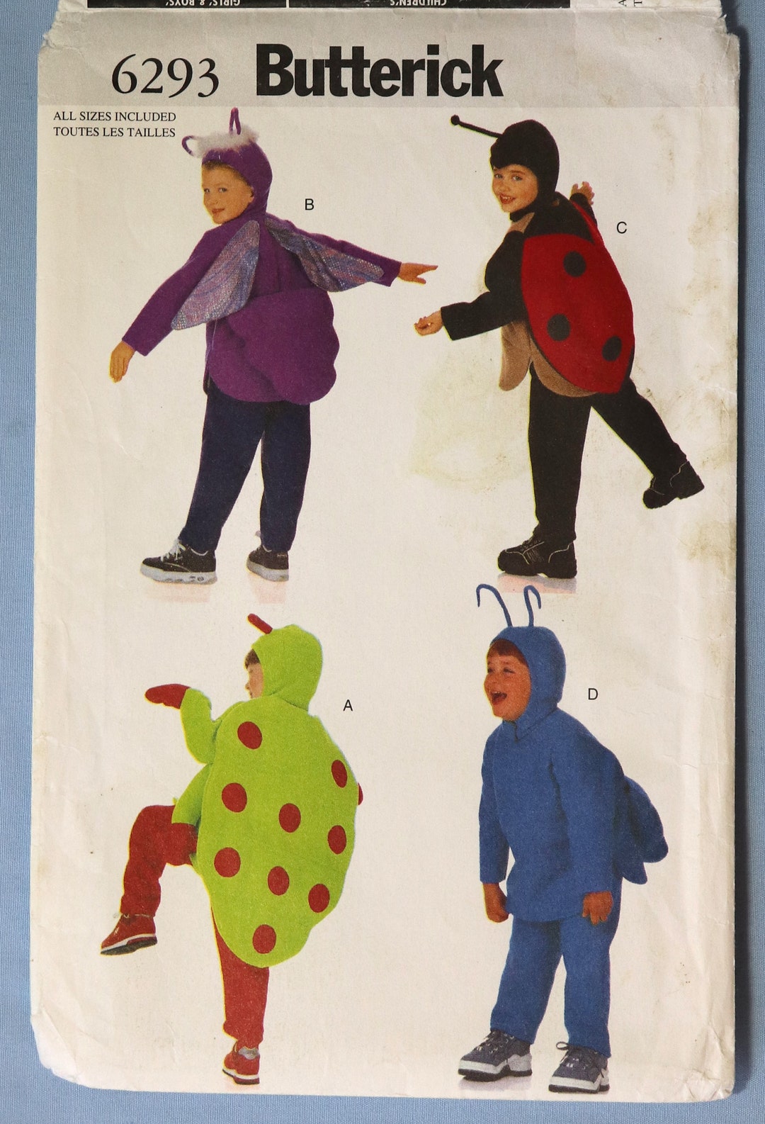 Butterick 6293. Child's Ladybug, Dragonfly, Bug Costume Pattern. Unisex ...