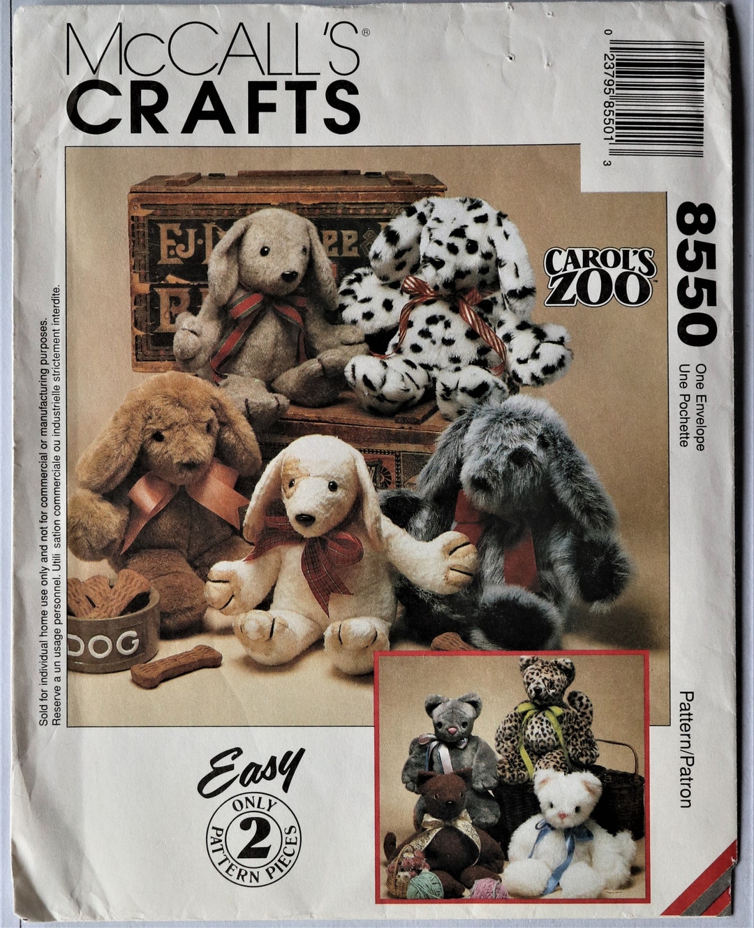 Mccall's 8550. Stuffed Animals Pattern. Stuffed Cat and Puppy Pattern ...