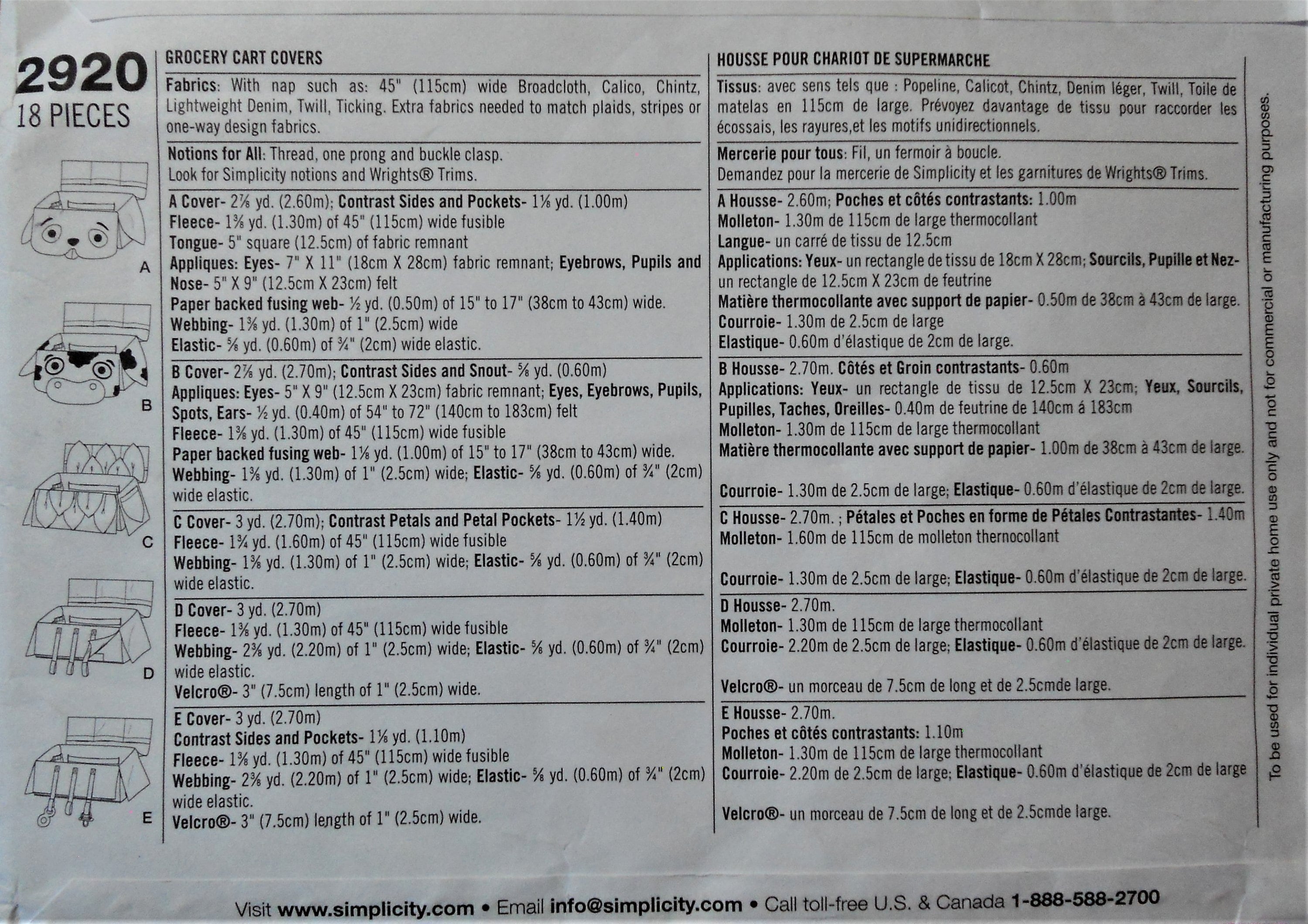 Simplicity 2920. Child Grocery Cart Cover Pattern. Toddler Grocery Cart ...