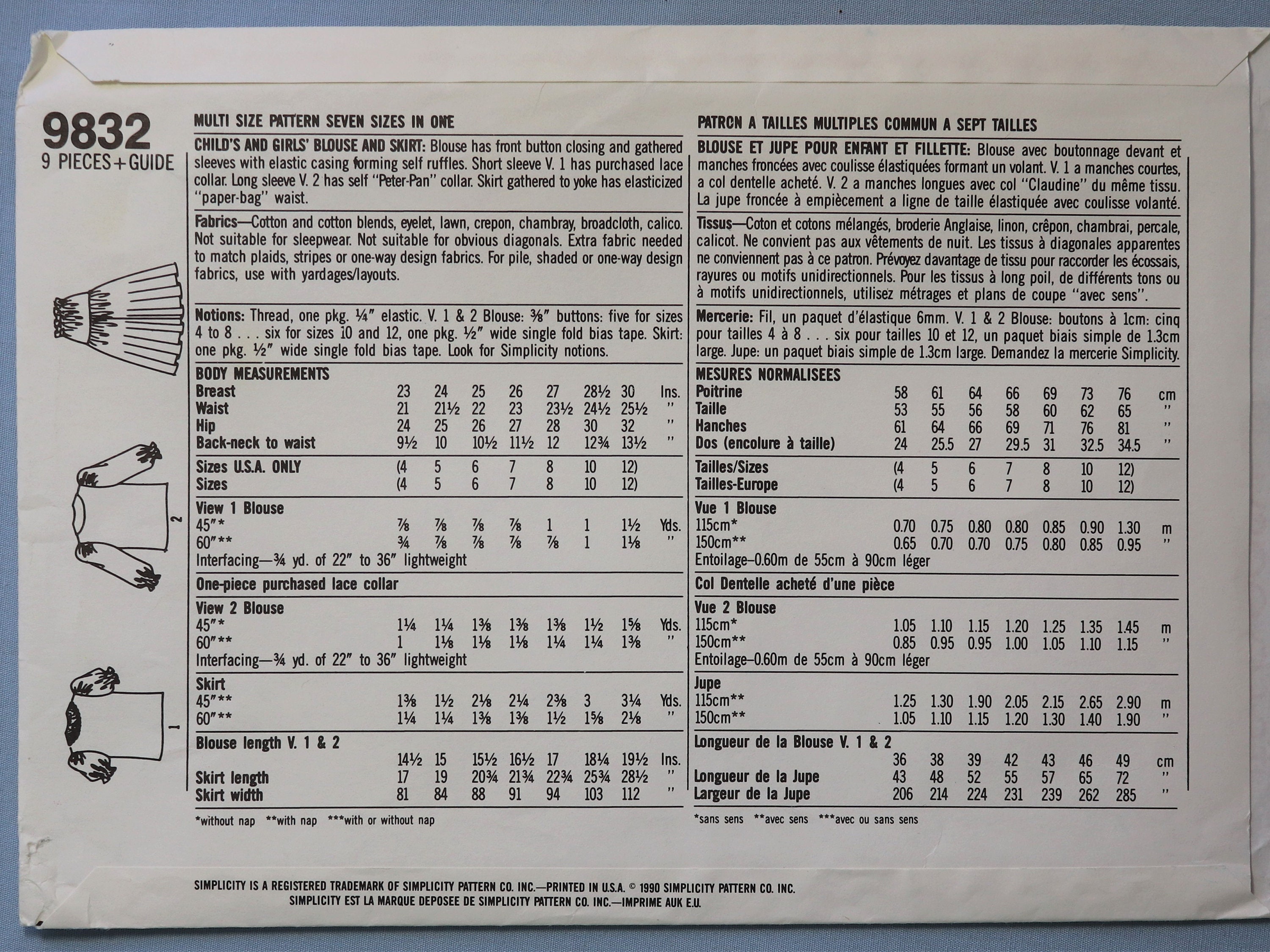 Simplicity 9832. Girl's Blouse and Skirt Pattern. Vintage - Etsy