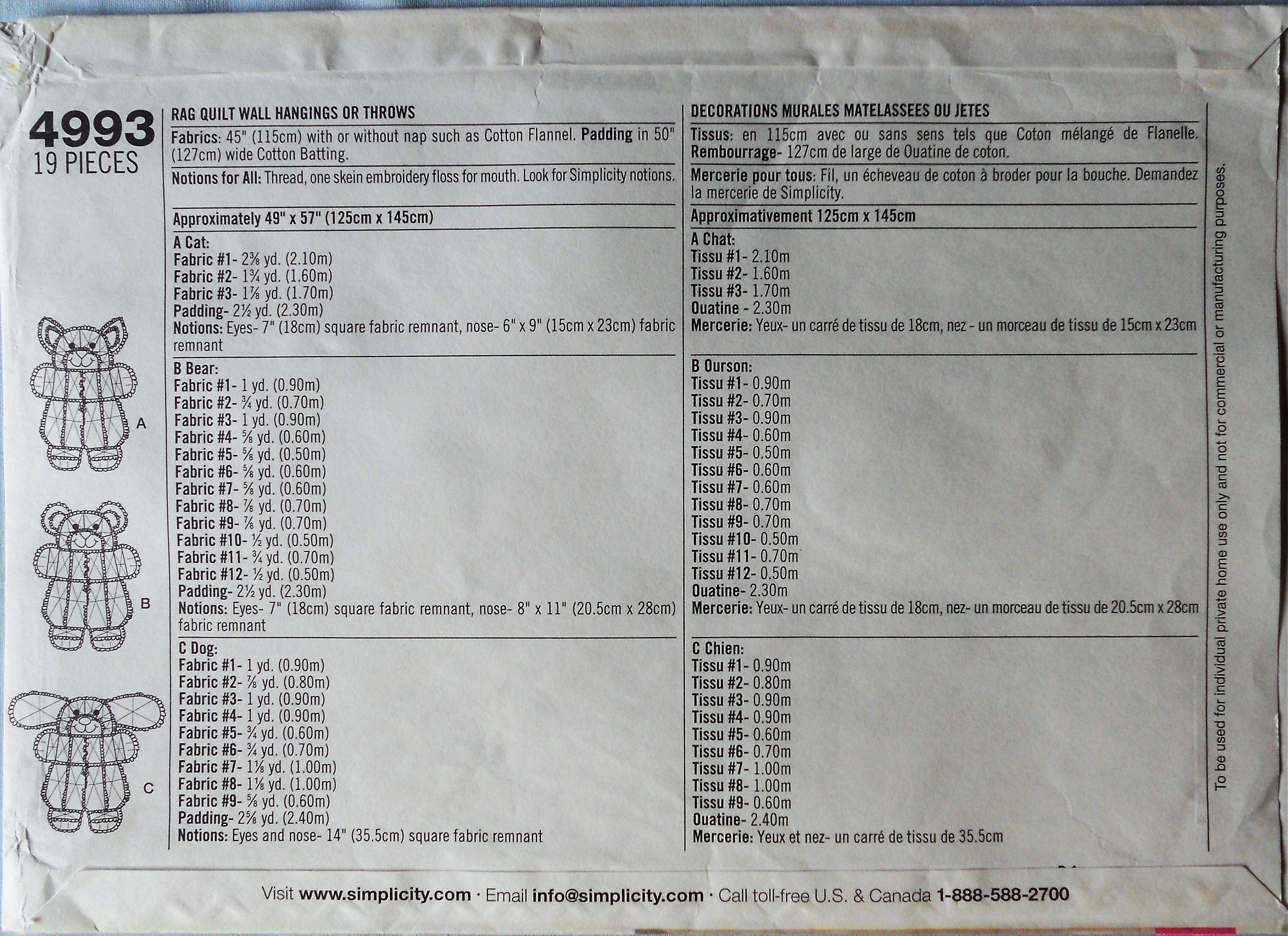 Simplicity 4993. Animal Rag Quilts Pattern. Animal Rag Quilt Wall ...