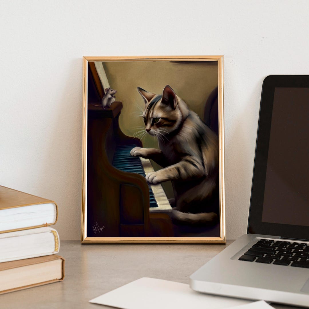Pianist Cat Art Print | Vintage Style Home Decor | Digital Download ...