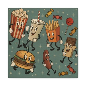 Fun Retro Food Canvas Art, Whimsical Wall Decor, Vintage Snack Themed ...
