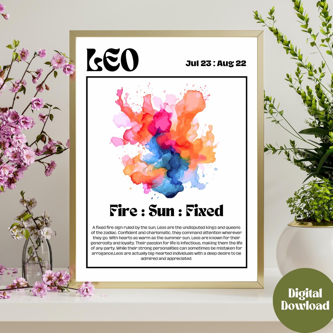 Leo Wall Art Print - Zodiac DIGITAL DOWNLOAD Printable - Colorful ...