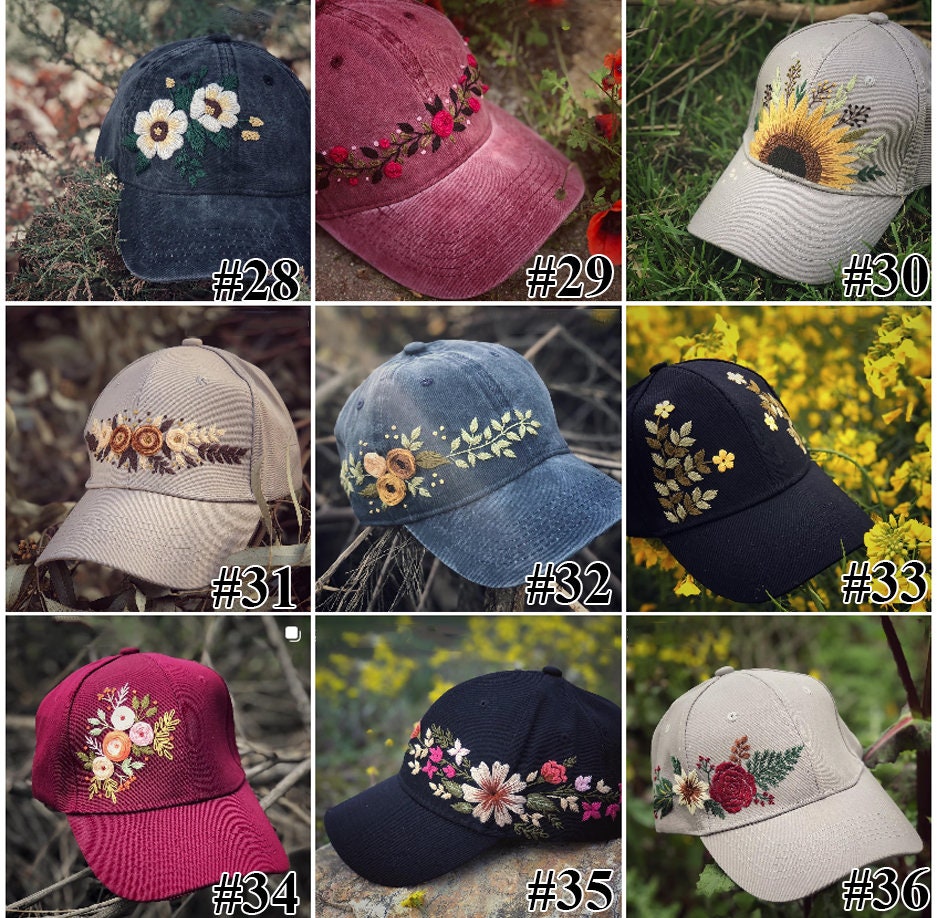 Vintage Flowers Embroidered Denim Cap, Hand Embroidered Baseball Hat ...