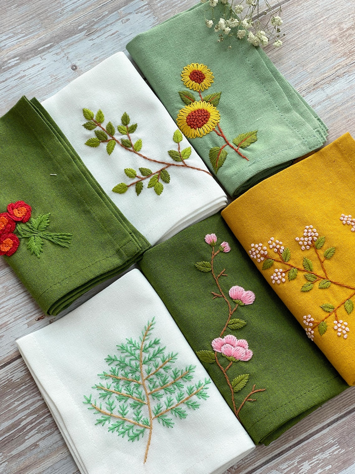 Custom Name Floral Embroidered Handkerchief, Personalized Hand ...