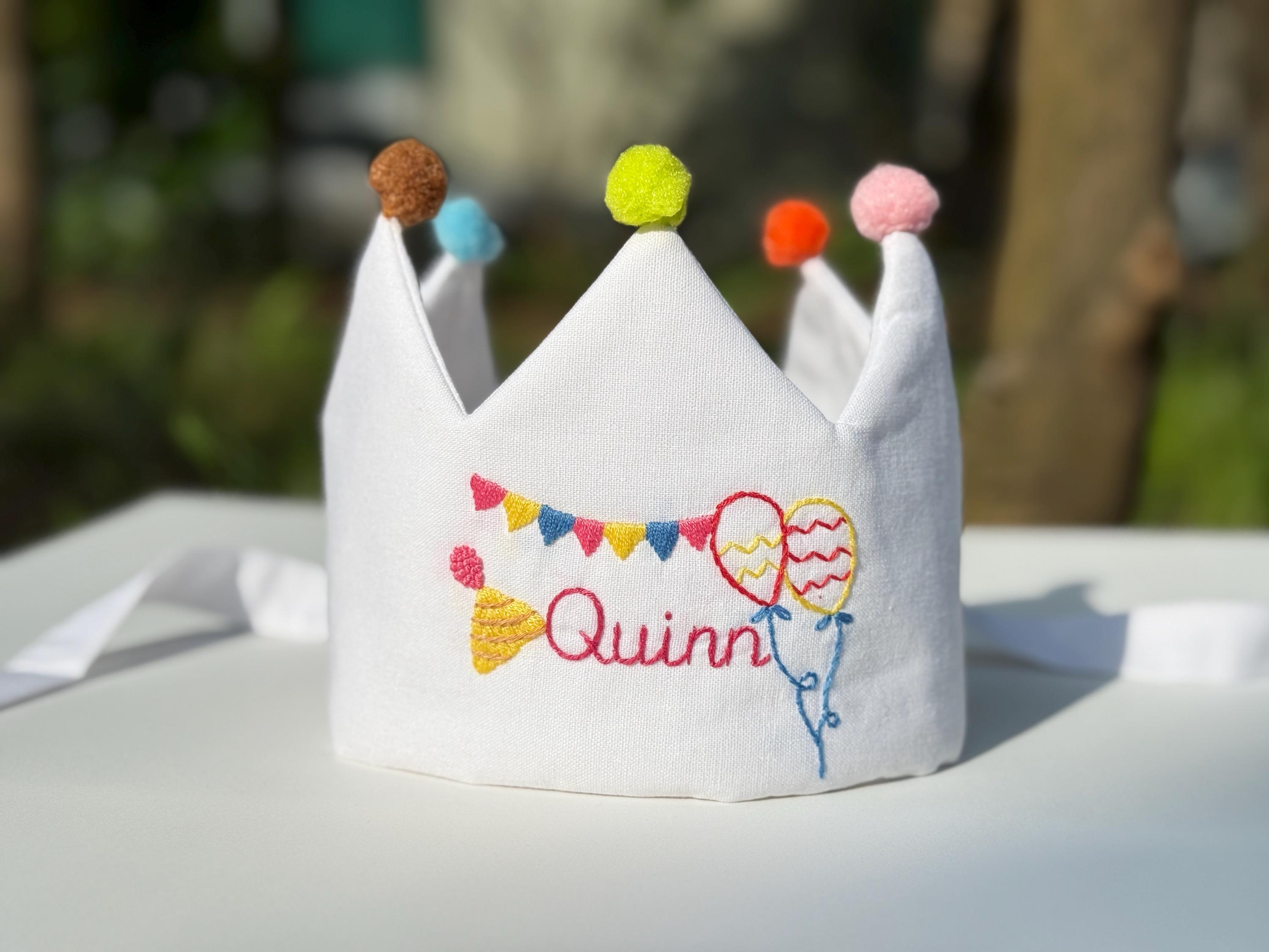 Custom Name Birthday Party Crown, Personalized Hand Embroidered Linen ...