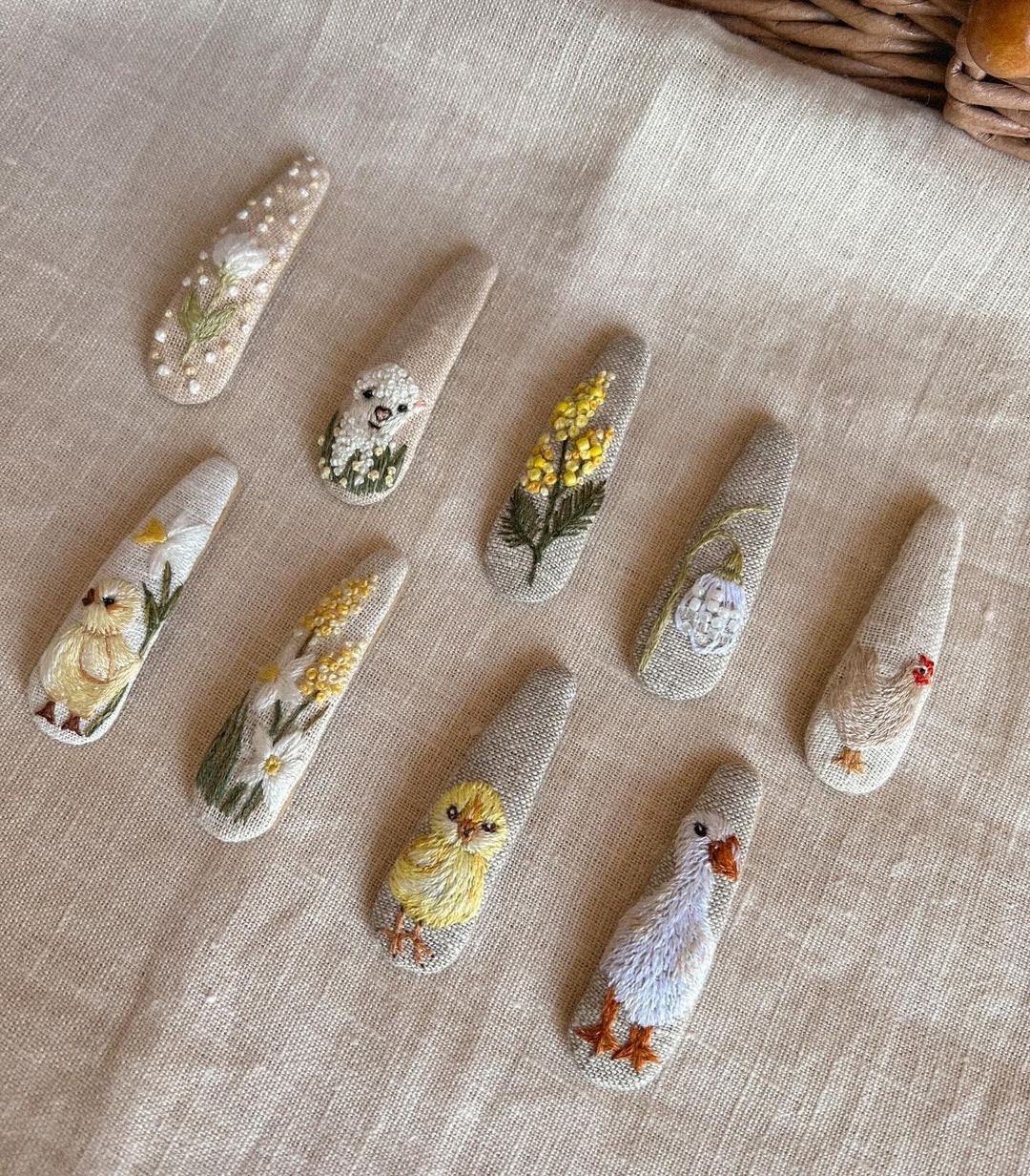 Goose and Floral Embroidery Hair Clip for Girl, Tear Drop Hair Clip ...