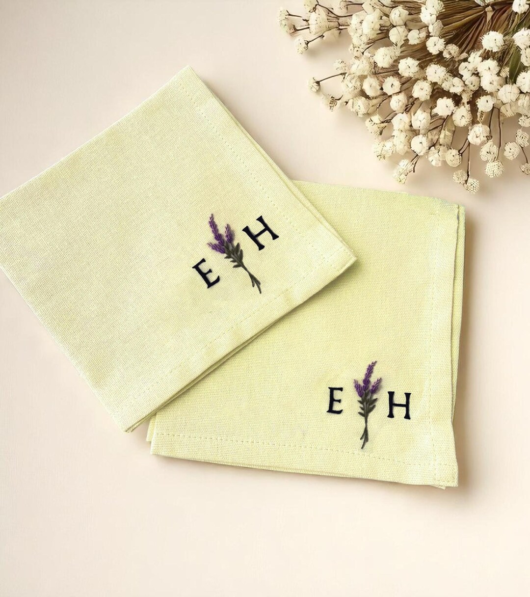 Custom Lavender Linen Wedding Handkerchiefs, Personalized Hand ...