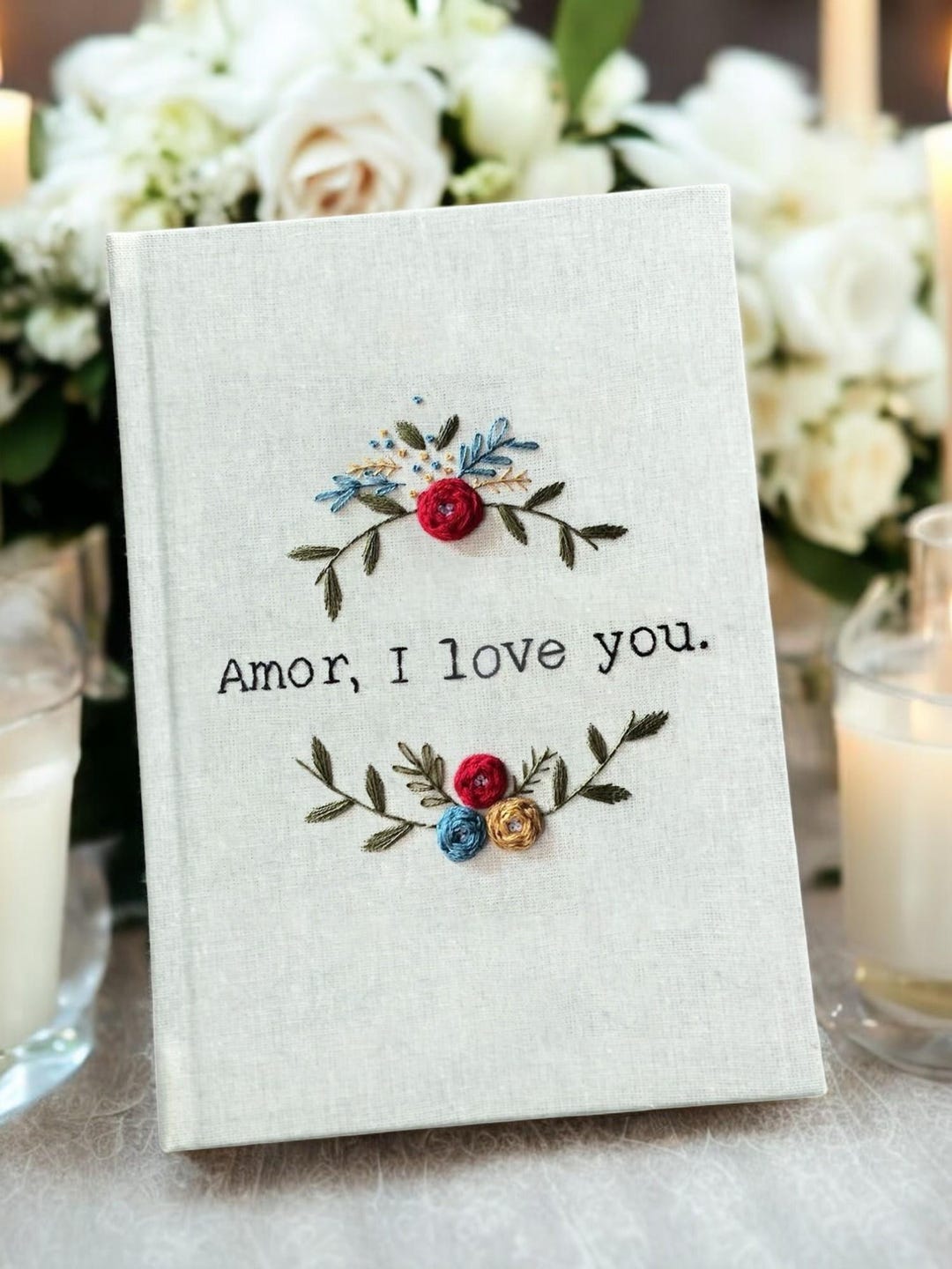 Personalized Hand Embroidered Linen Notebook, Linen Cover Journal, A5 ...