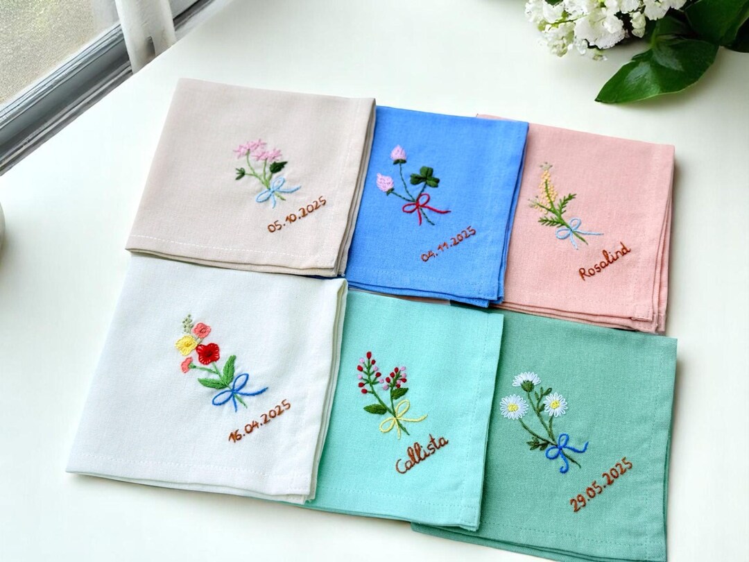Custom Embroidered Linen Handkerchiefs, Something Blue for Bride ...