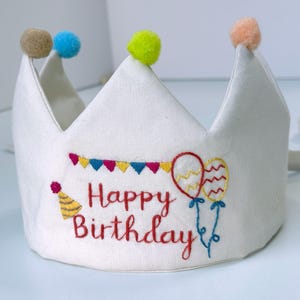 Custom Name Birthday Party Crown, Personalized Hand Embroidered Linen ...