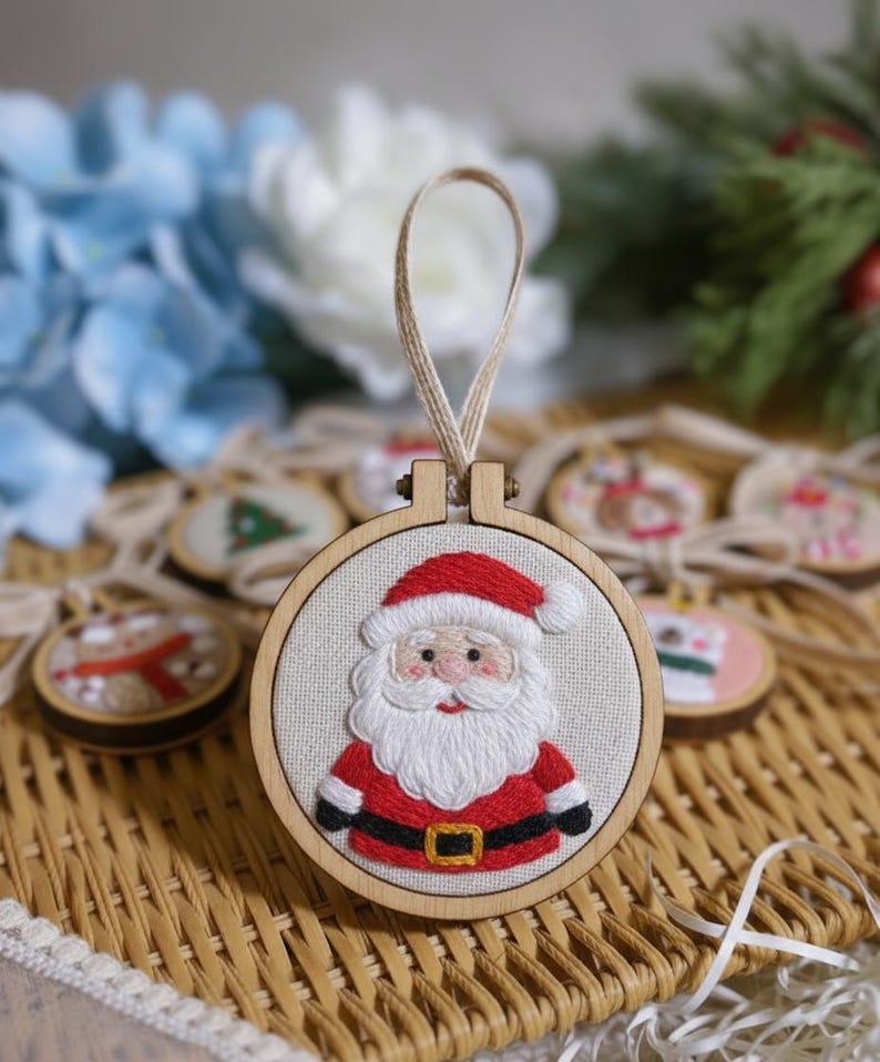 Santa Claus Hand Embroidered Christmas Ornament, Custom Handmade ...