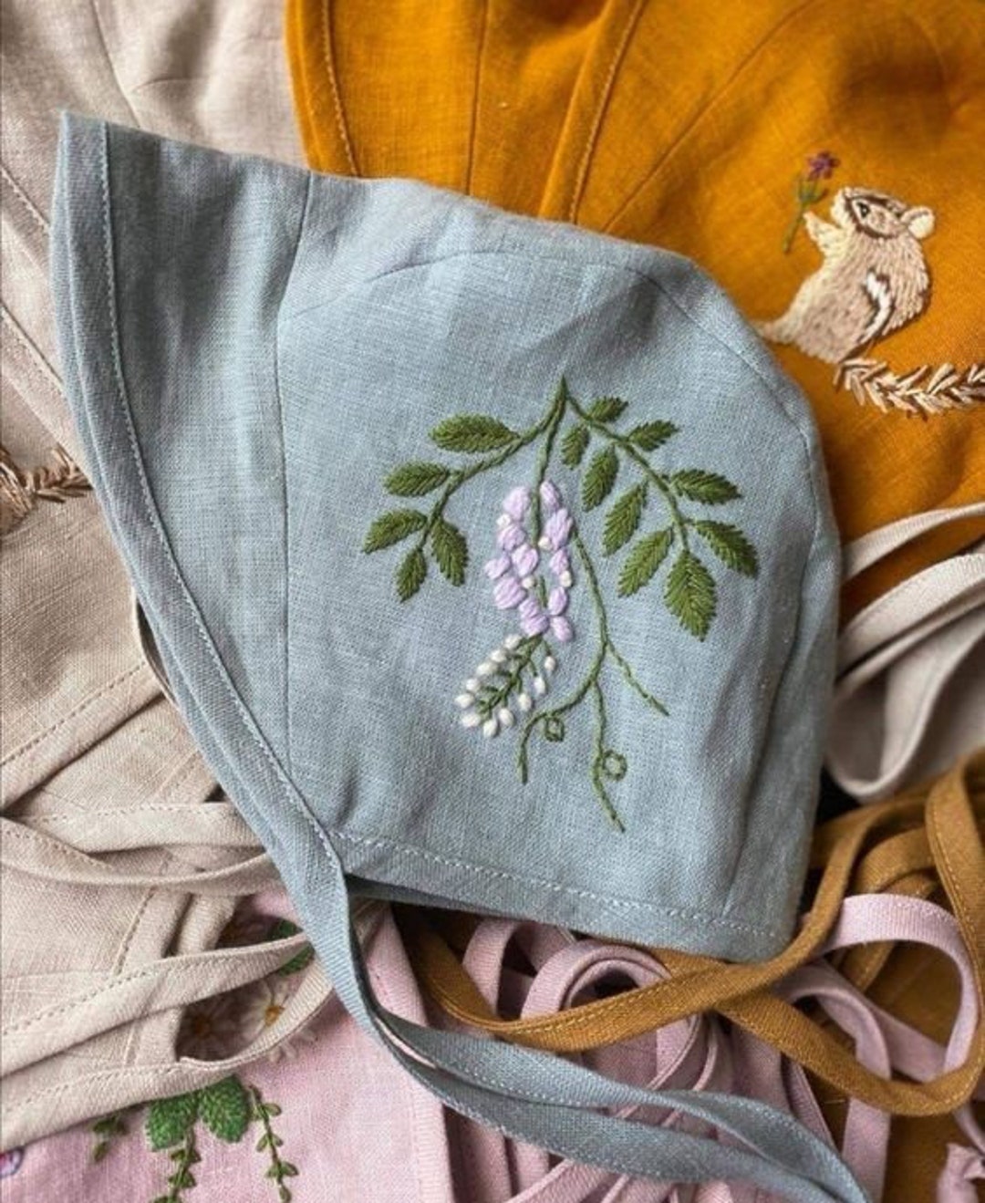 Linen Baby Sunbonnet, Linen Baby Bonnet, Linen Embroidery Baby Bonnet ...