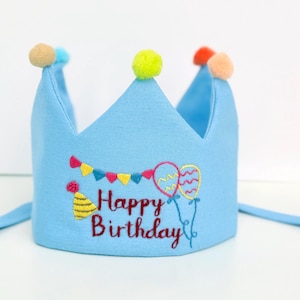 Custom Name Birthday Party Crown, Personalized Hand Embroidered Linen ...