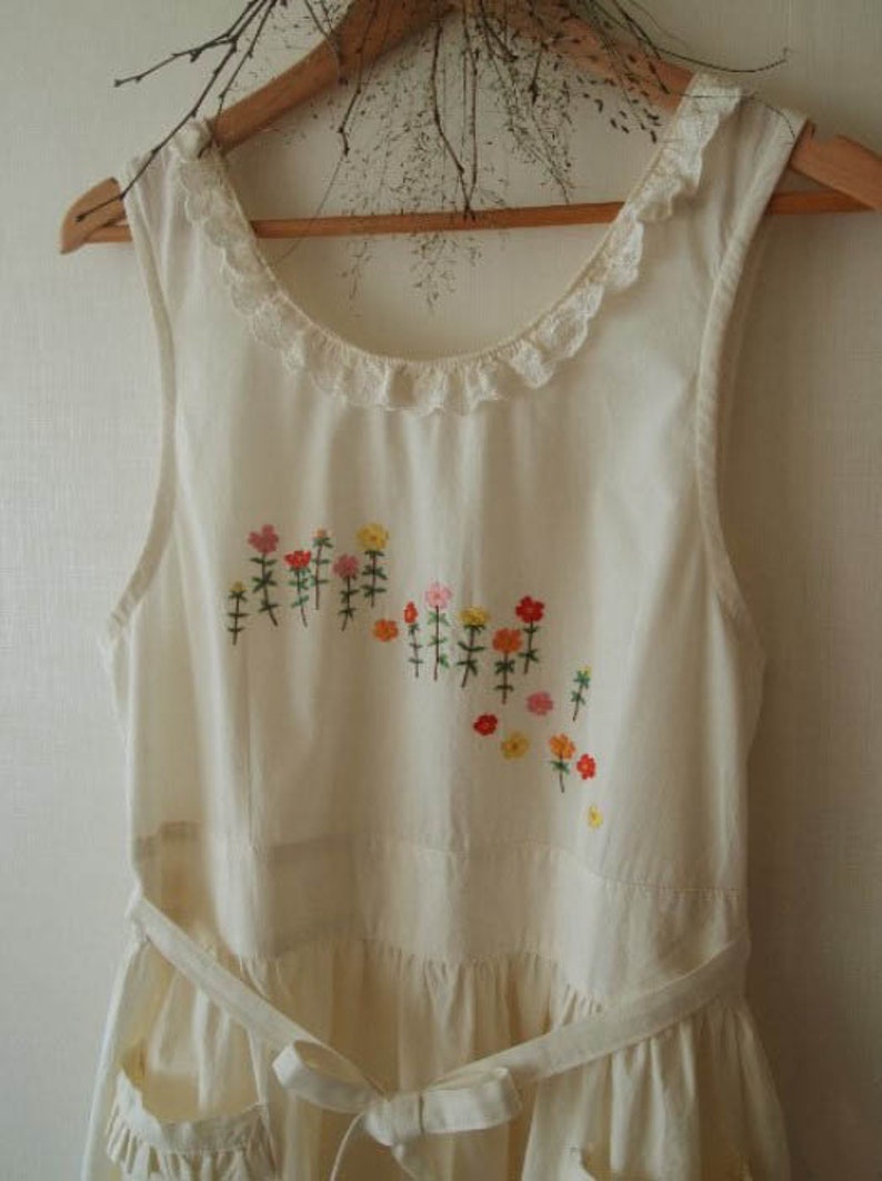Colorful Floral Embroidery Apron for Women, Hand-embroidered Linen ...