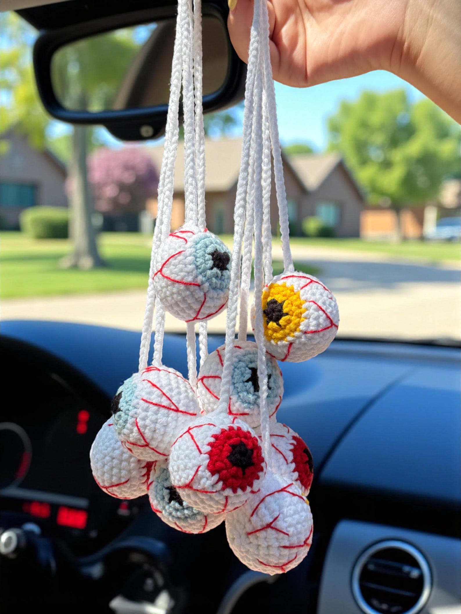 Crochet Eyeballs Swinging Car Mirror Hanging Accessories, Cute Spooky ...