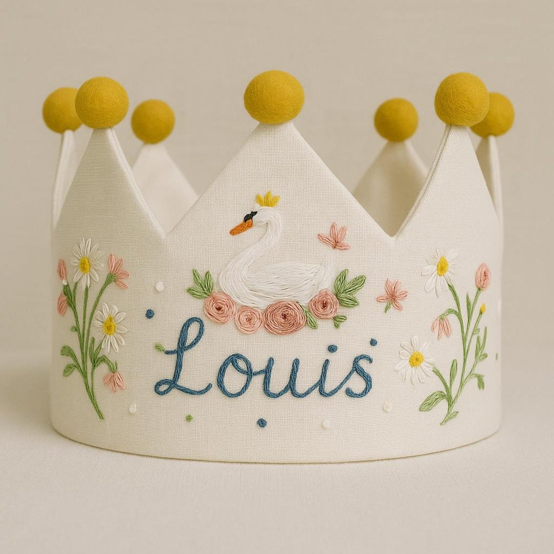 Personalized Swan Princess Birthday Hand Embroidered Party Crown ...