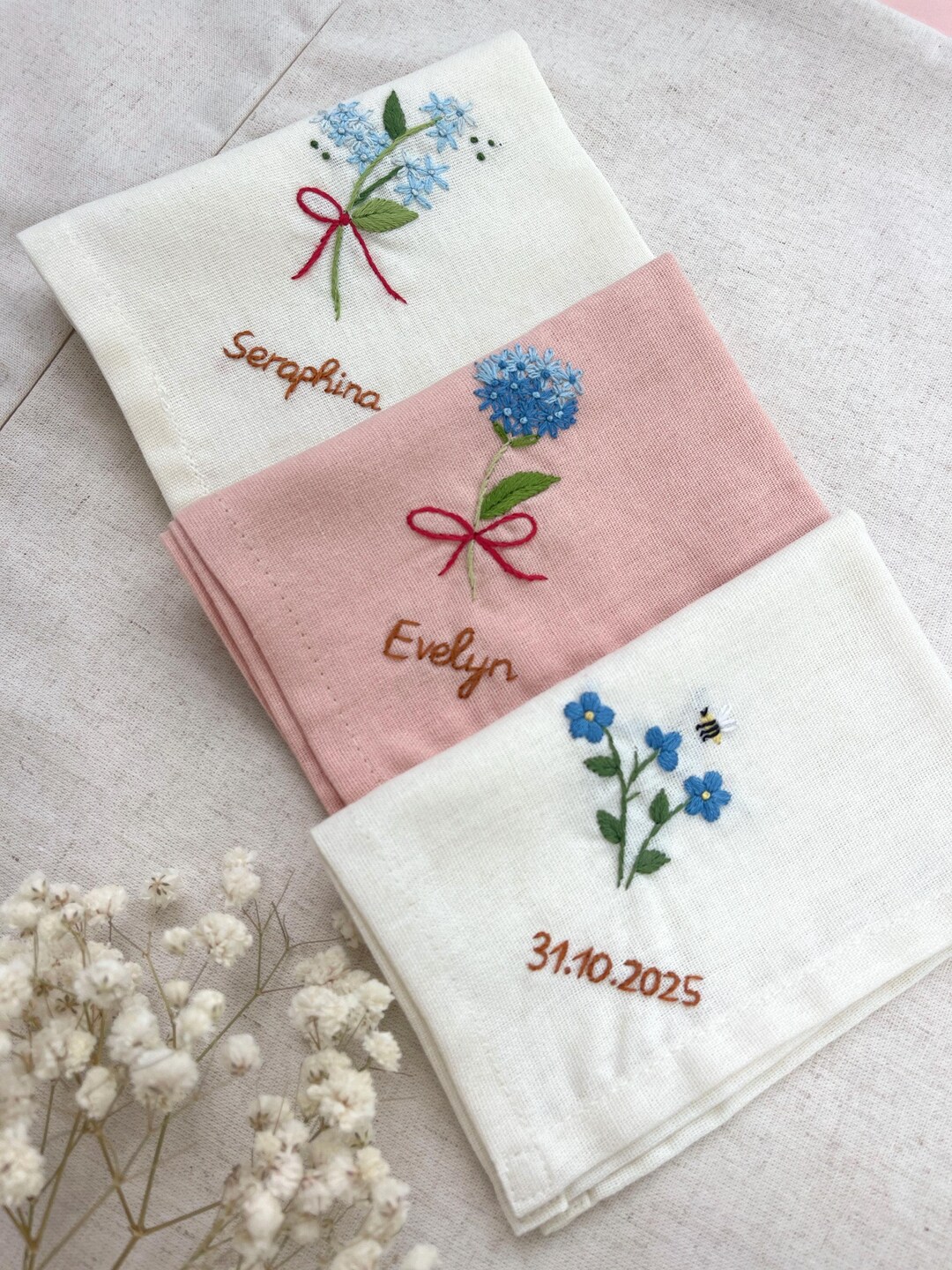 Custom Embroidered Linen Handkerchiefs, Something Blue for Bride ...