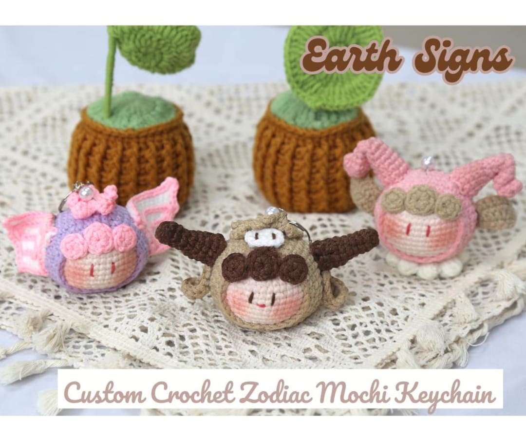 Custom Crochet Earth Signs Zodiac Keychain, Cute Astrological Charm ...