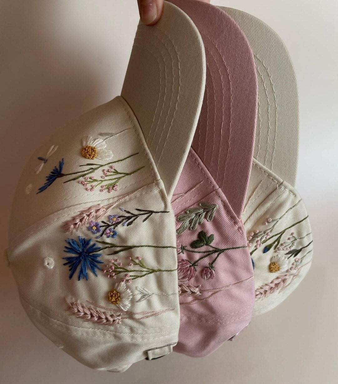 Wildflowers Garden Embroidery Baseball Hat, Flower Embroidery Denim Cap ...