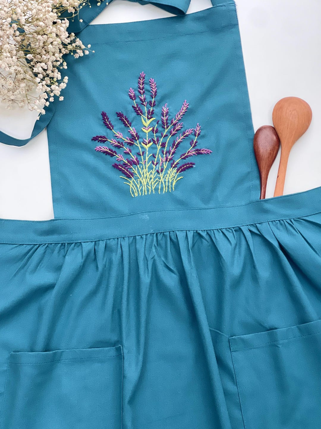 Lavender Flower Embroidery Apron, Hand Embroidered Apron, Floral Apron ...