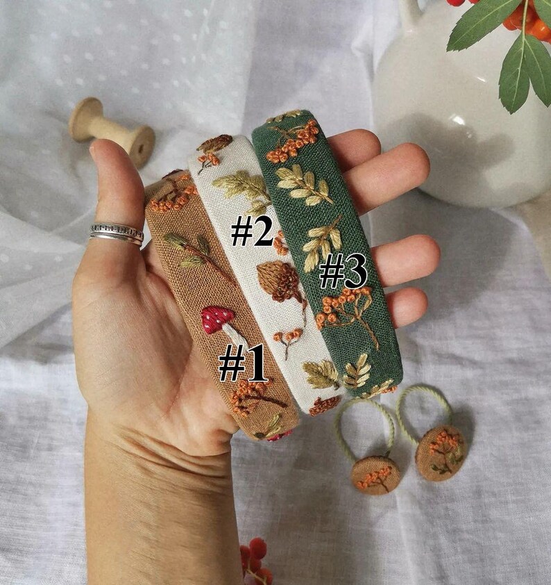 Autumn Linen Embroidered Headband, Handmade Hair Headband With Flower ...
