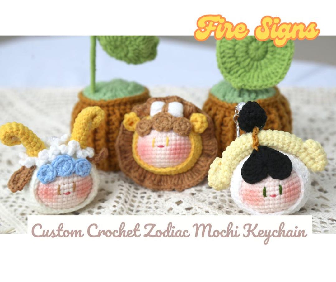 Custom Crochet Fire Signs Zodiac Keychain, Cute Astrological Charm ...