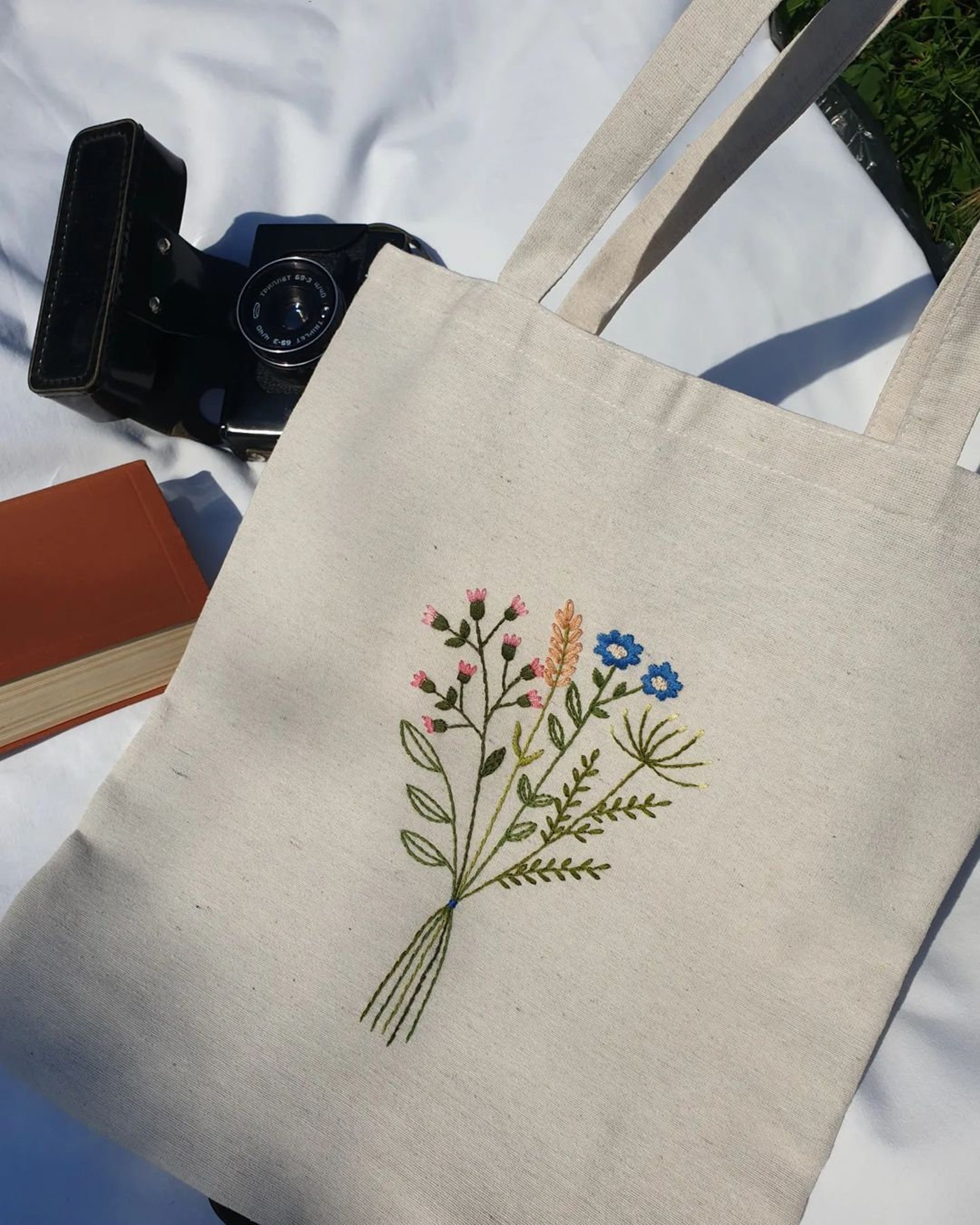 Hand-embroidered Linen Bag With Wild Flowers Bouquet Design, Hand ...