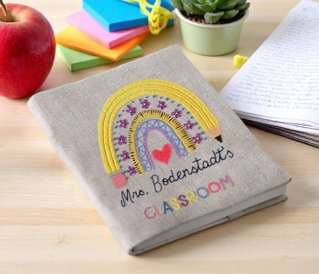 Personalized Classroom Book Cover, Hand Embroidered Student Cover ...