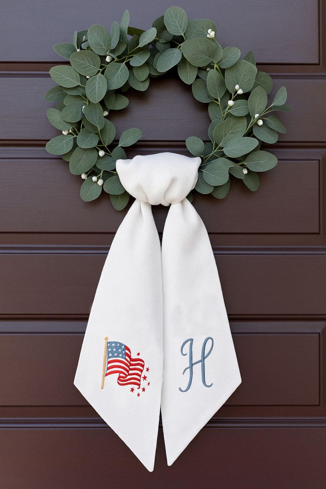 Personalized Flag Hand Embroidered Patriotic Wreath Sash, Handmade ...