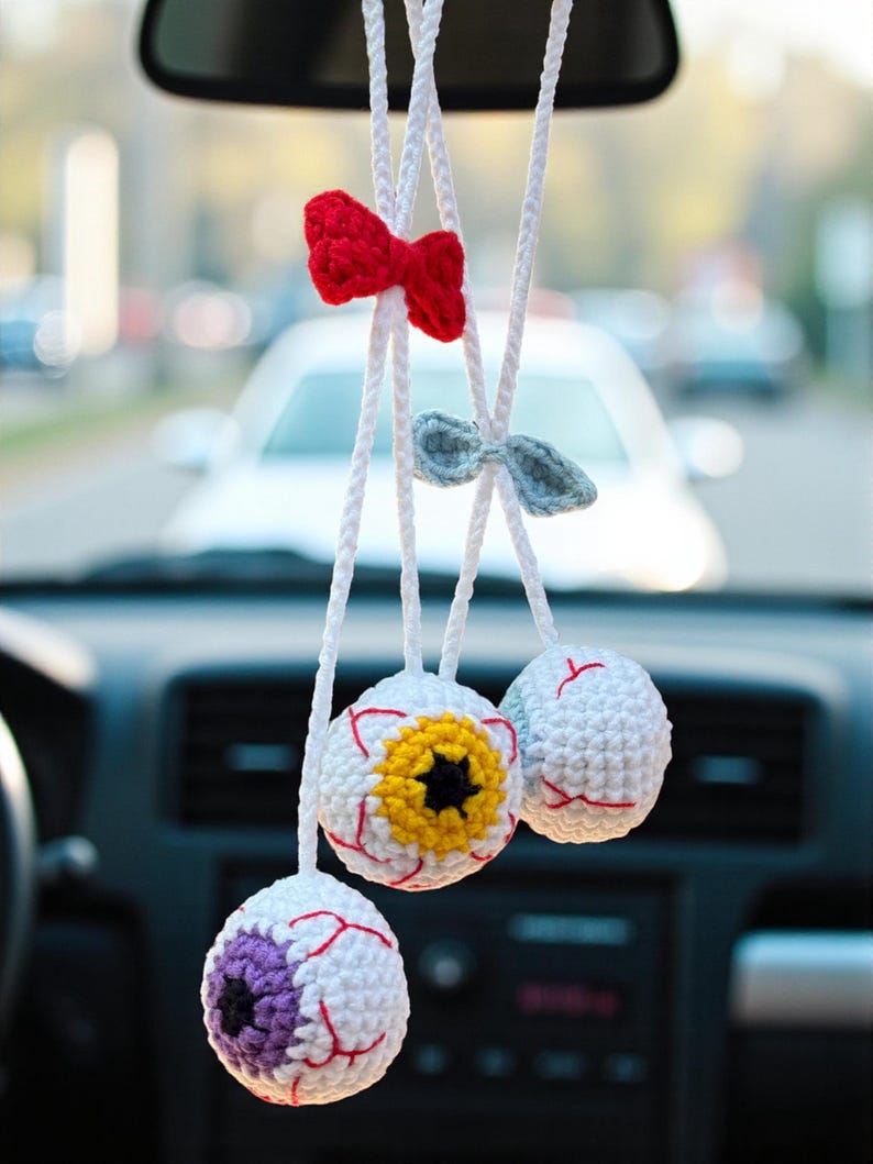 Crochet Eyeballs With Bow Swinging Car Mirror Hanging Accessories ...
