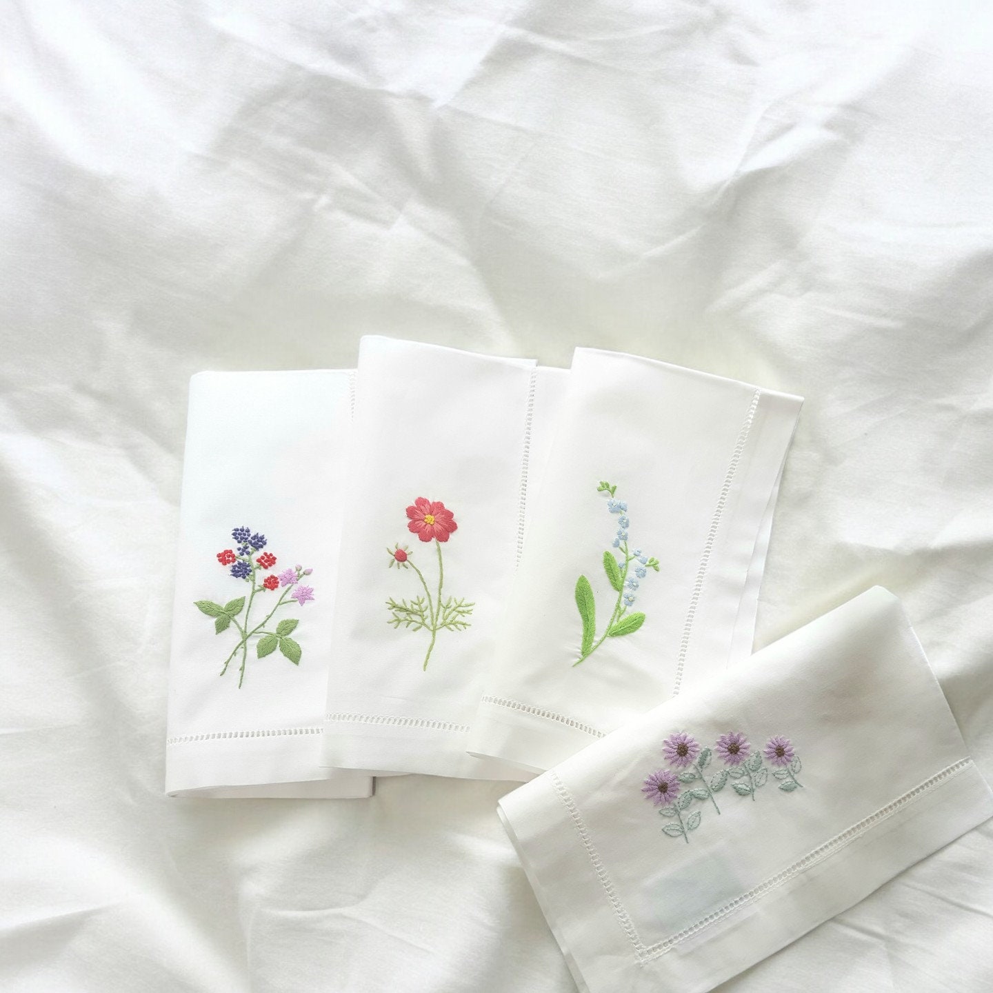 Personalized French Embroidered Napkins, Handmade Linen Napkins, Floral ...