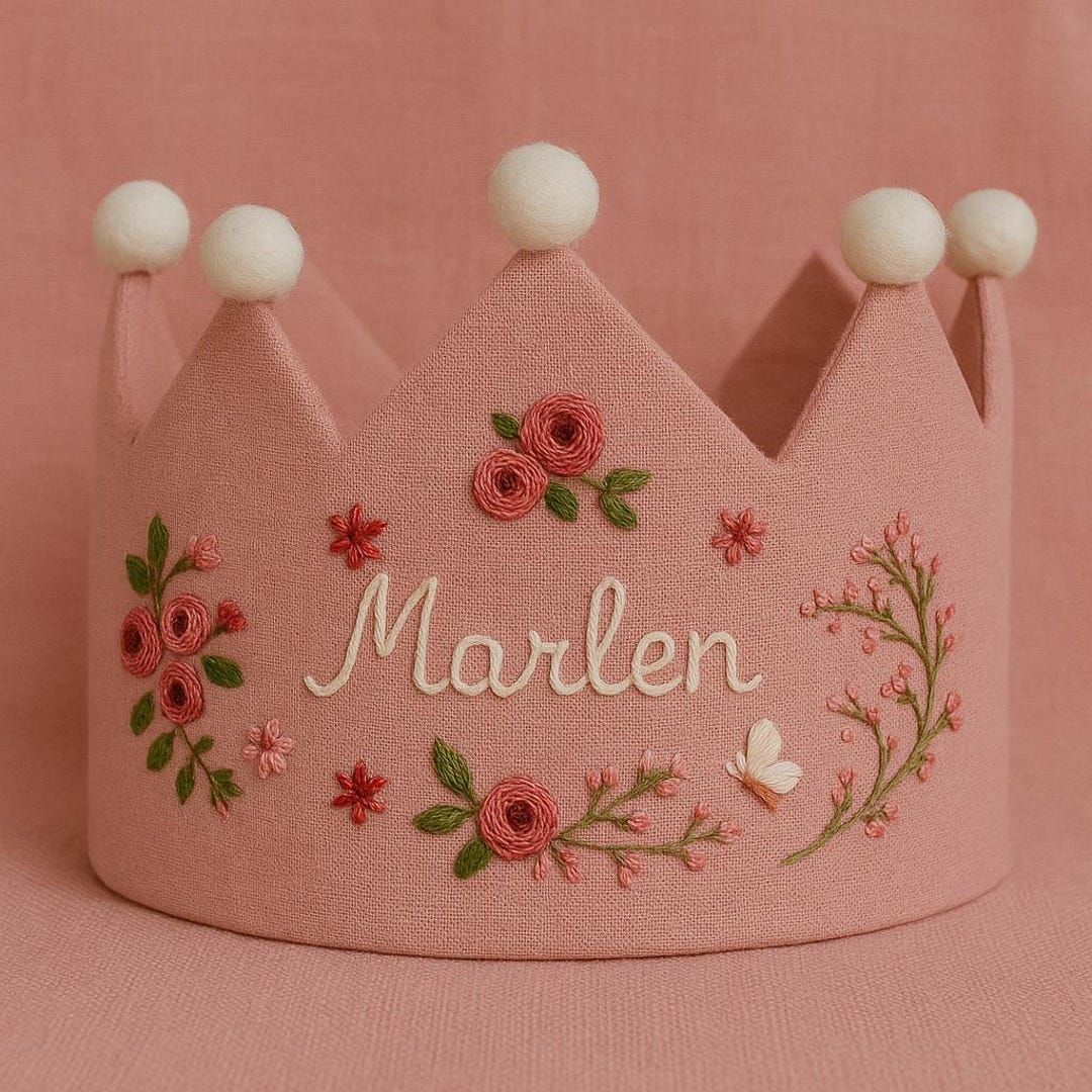Personalized Roses Hand Embroidered Birthday Party Crown, Custom Floral ...