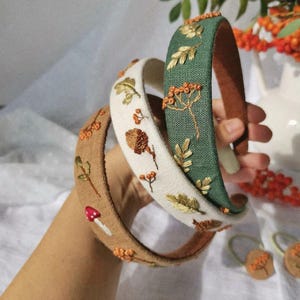 Autumn Linen Embroidered Headband, Handmade Hair Headband With Flower ...