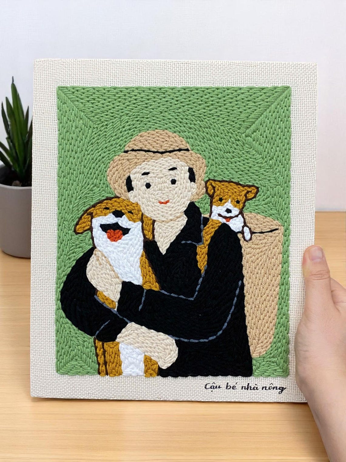 Personalized Punch Needle Human and Pet Portrait –handmade Framed Gift ...