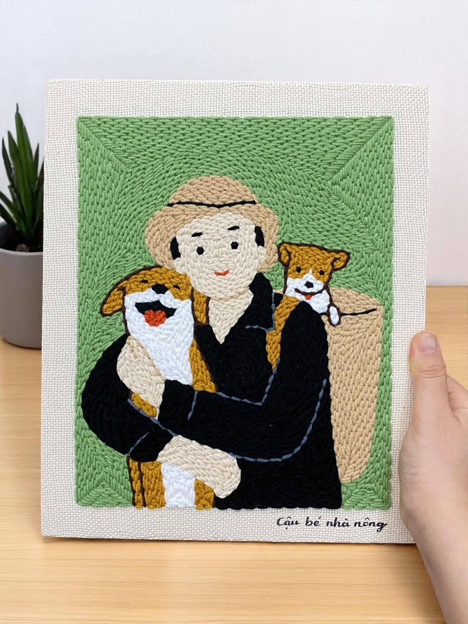 Personalized Punch Needle Human and Pet Portrait –handmade Framed Gift ...