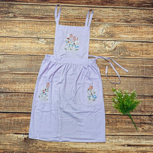 Personalized Natural Embroidered Floral Apron With Lace Trim, Hand Embroidered Apron, Flower ...