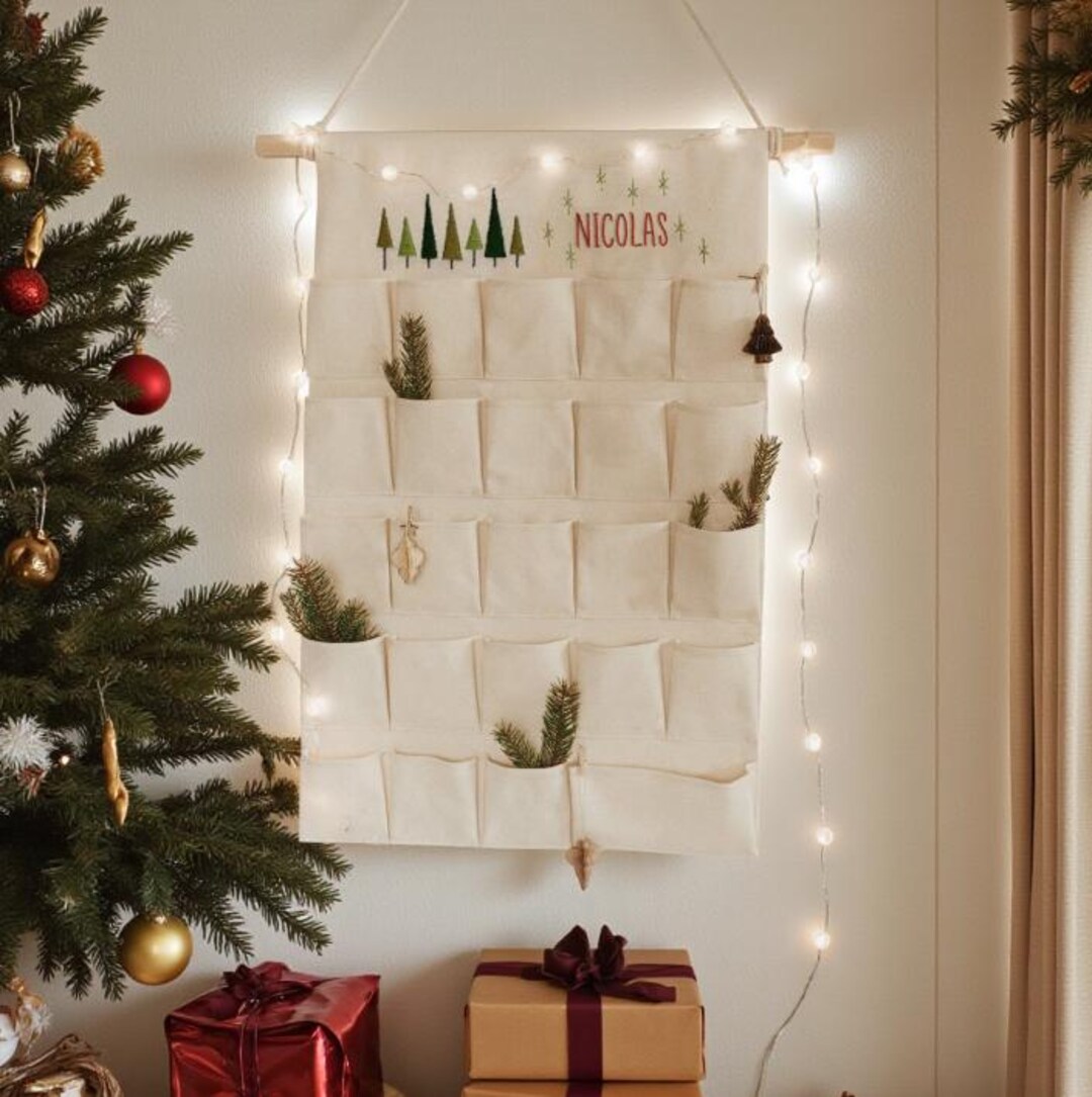Personalized Pine Forest Advent Calendar, Hand Embroidered Christmas ...