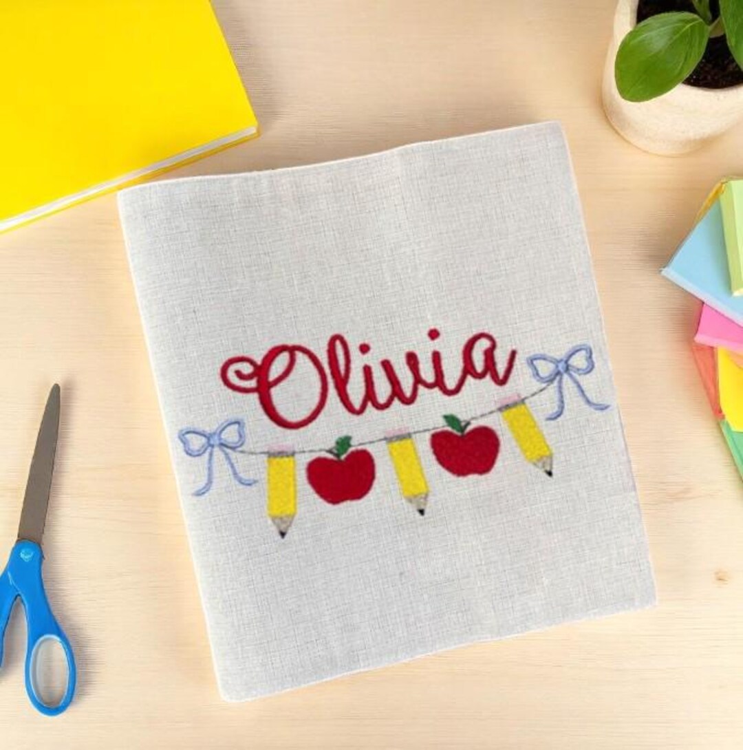 Personalized Handmade Book Cover, Hand Embroidered Student Cover ...