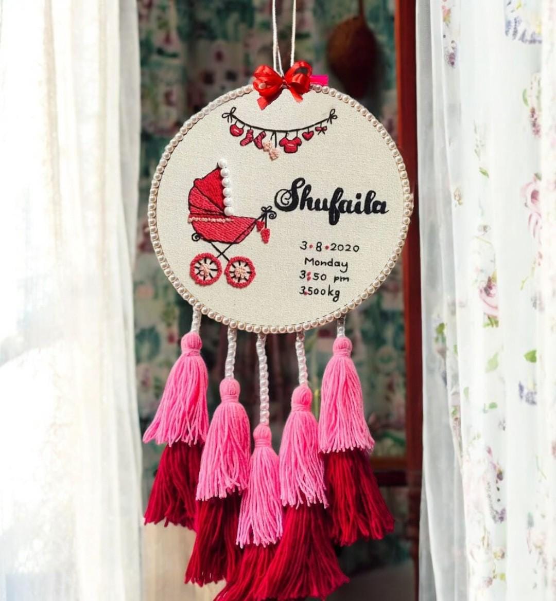 Baby Girl Birth Announcement Hoop, Just Born Baby Hanging Hoop ...