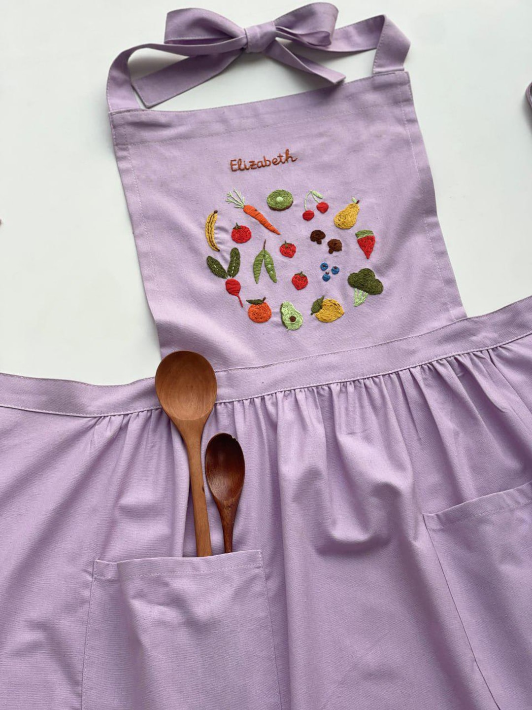 Custom Fruit &veggie Embroidered Apron, Hand Embroidered Linen Apron ...