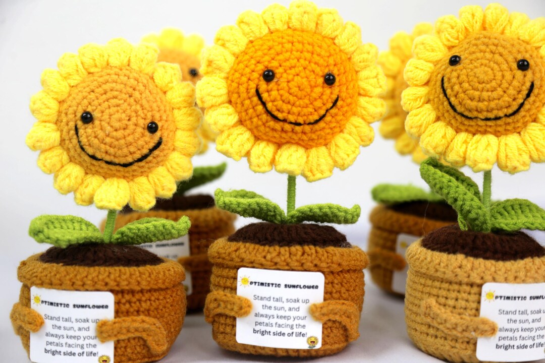 Handmade Optimistic Sunflower, Flower Pot Crochet, Emotional Support ...