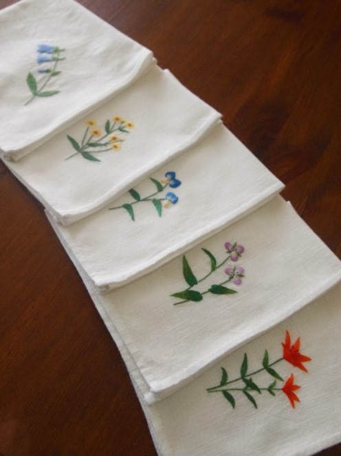 Floral Embroidery Linen Handkerchief, Simple Hand Embroidery ...