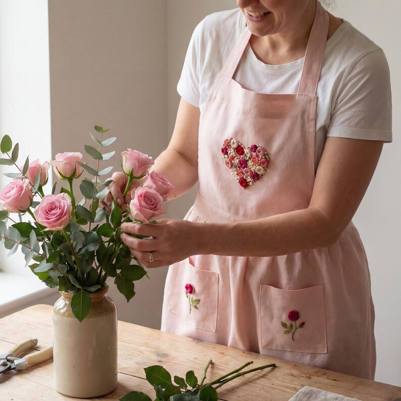 Valentine Embroidery Aprons, Personalized Apron, Embroidery Linen Apron ...